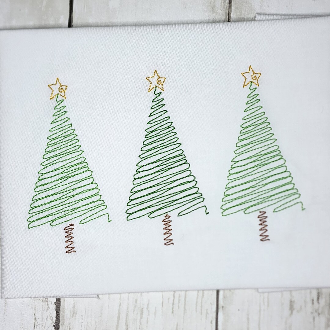 Christmas Tree Trio Machine Embroidery Design File Scribble Stitch - Etsy