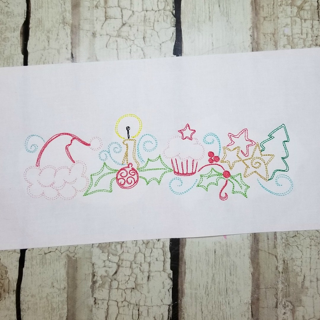 Christmas Border Machine Embroidery Design, Vintage Stitch Santa Hat - Etsy