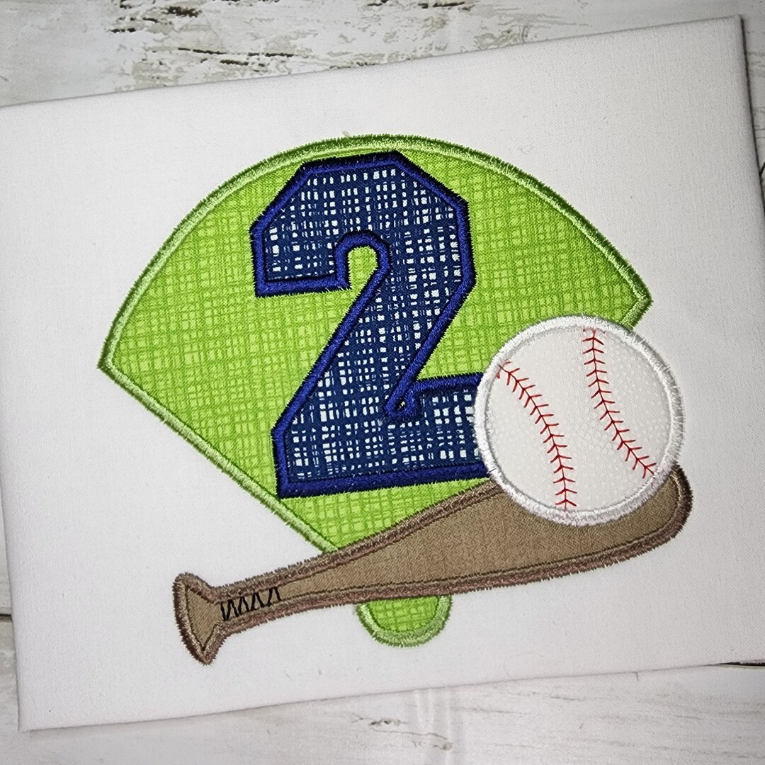 Baseball Birthday Number 2 Machine Applique Design, Baseball Theme ...