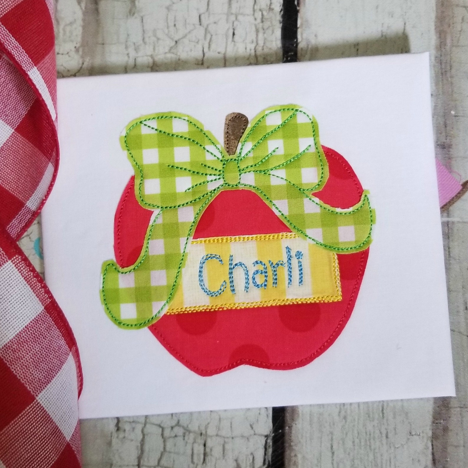 Apple With Bow Machine Applique Design, Back to School Applique Design ...