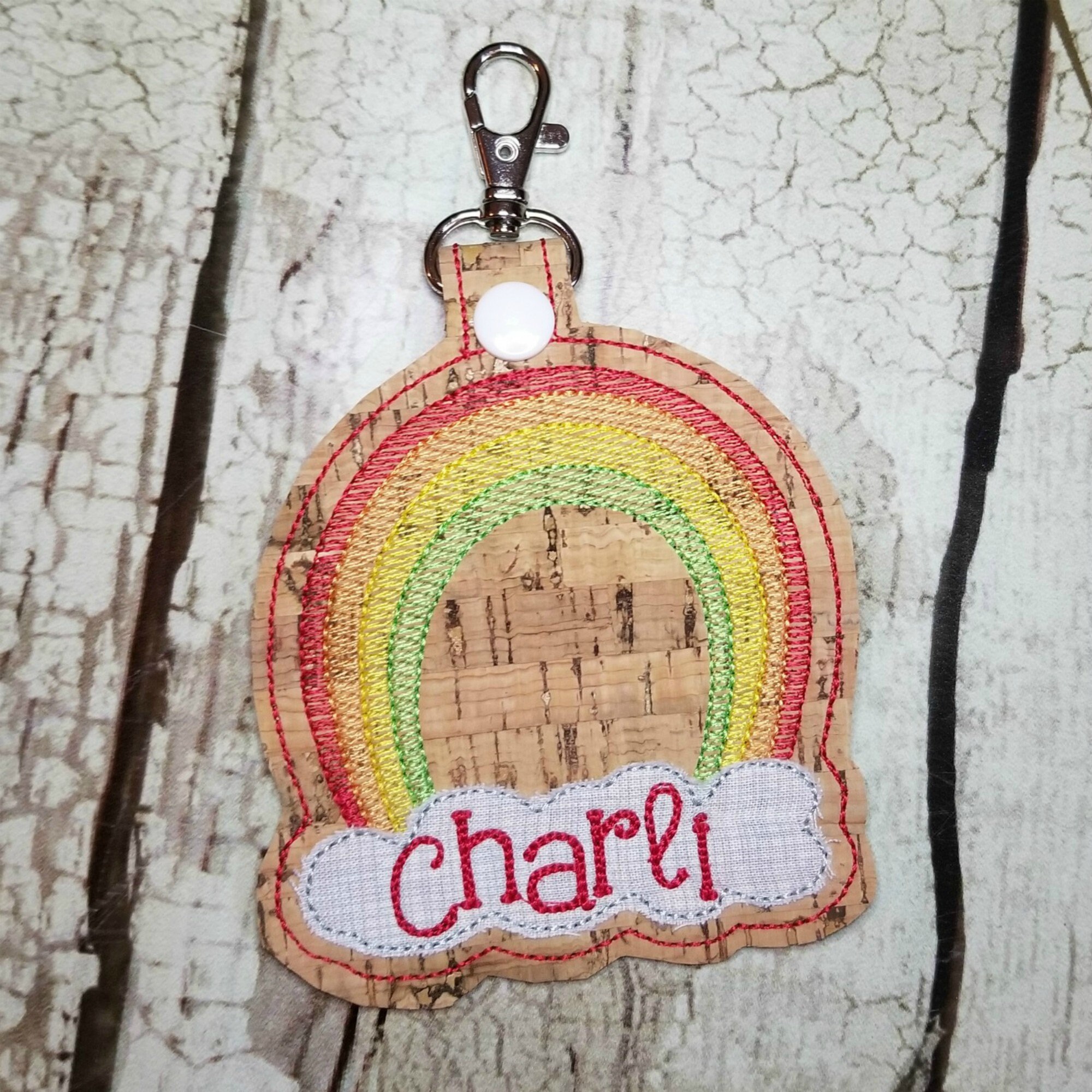 Rainbow Snap Tab Embroidery Applique Design, in the Hoop Key Fob ...