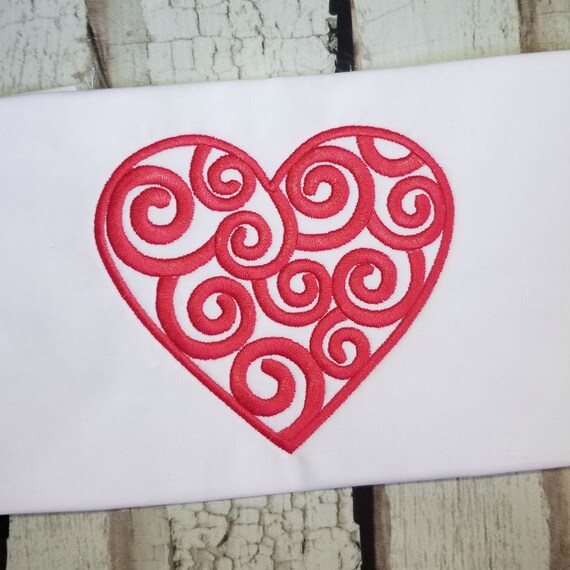 Swirly Heart Machine Embroidery Design Valentine's | Etsy