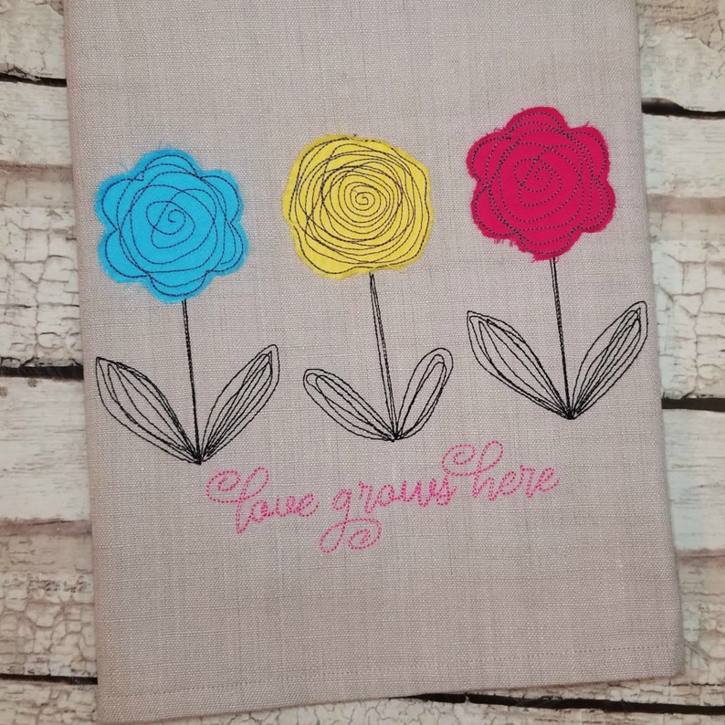 Scribble Flower Trio Machine Applique Embroidery Design - Etsy