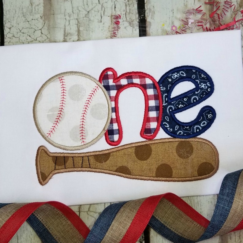 One Baseball Machine Applique Design Boys First Birthday - Etsy