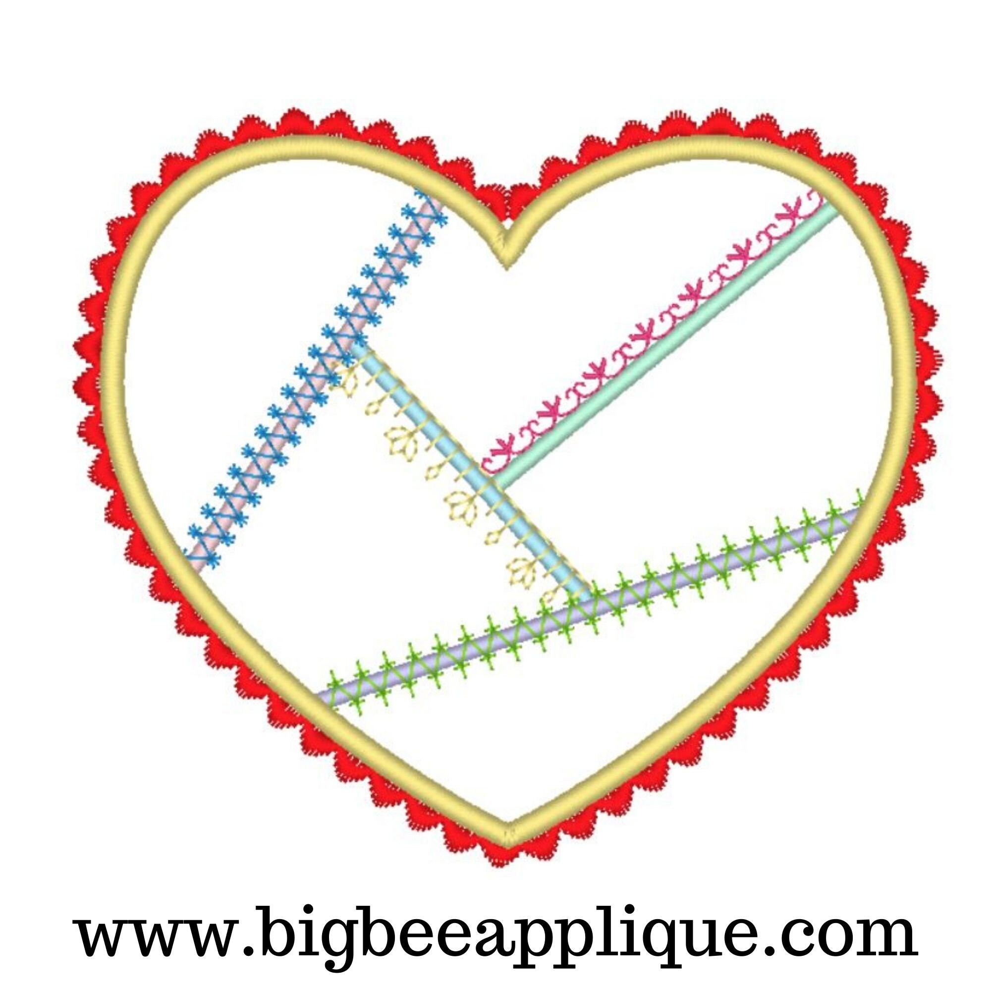 Crazy Patch Heart Machine Applique Design, Valentines Day Embroidery ...