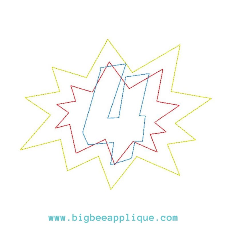 Superhero Number 4 Machine Applique Design Superhero Birthday - Etsy
