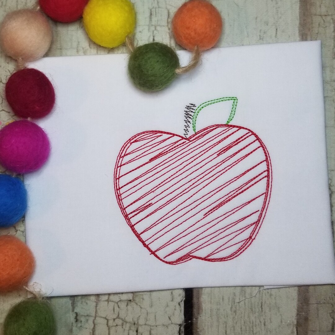 Scribble Apple Back to School Machine Embroidery Design File - Etsy