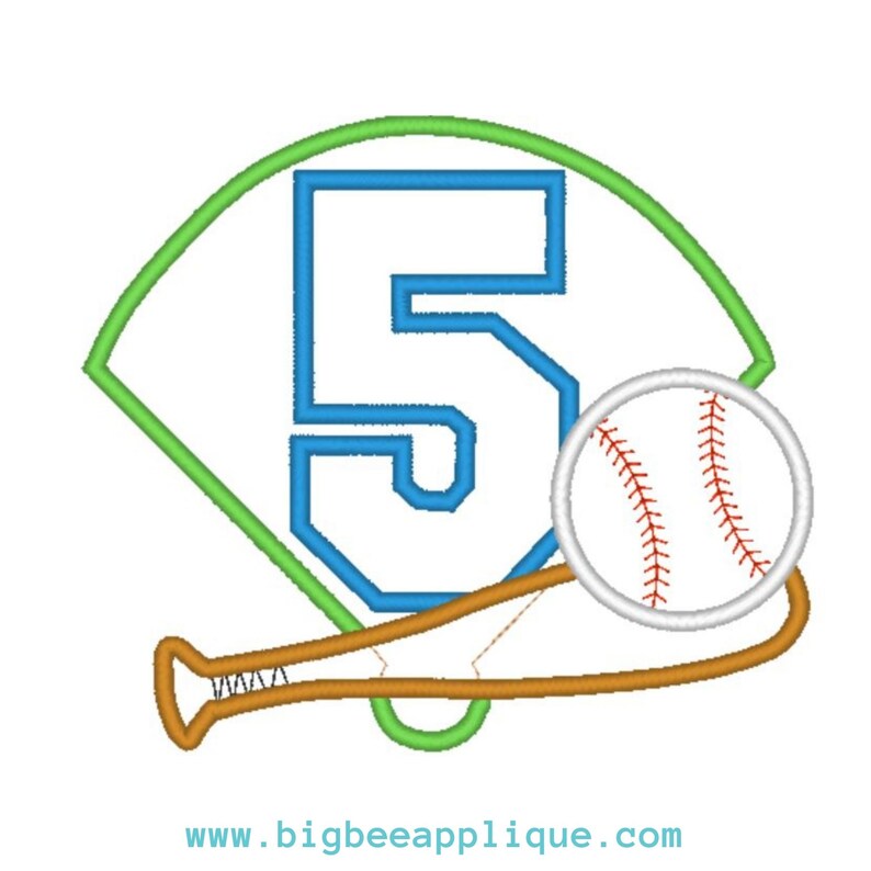 Baseball Birthday Number 5 Machine Applique Design Baseball | Etsy