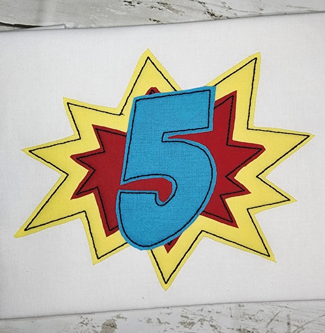 Superhero Birthday Number 5 Machine Applique Design, Superhero ...