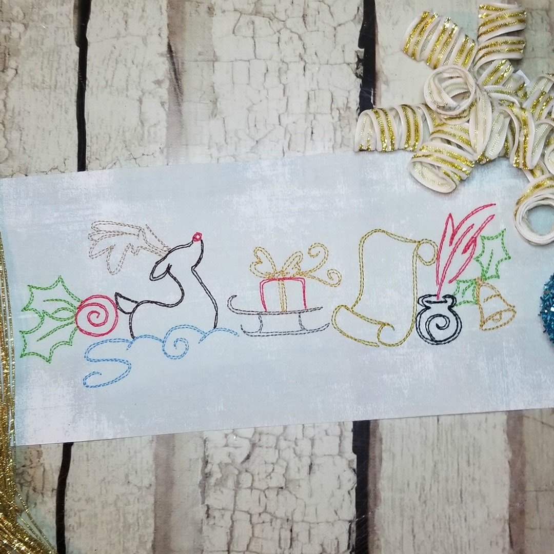 Christmas Border Machine Embroidery Design, Reindeer Embroidery, Holly ...