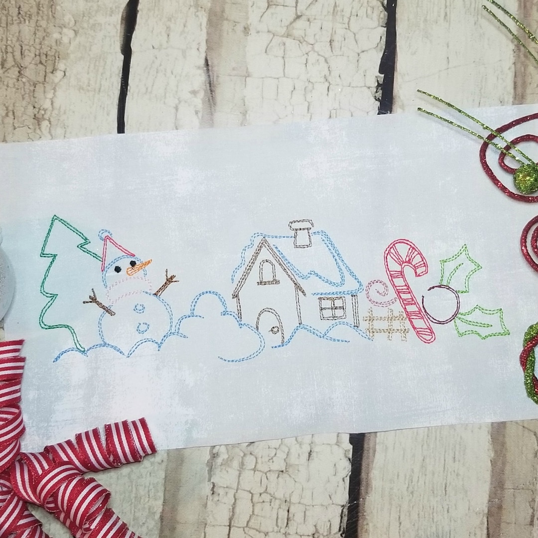 Christmas Border Embroidery Design, Snowman, Candy Cane Vintage Stitch ...