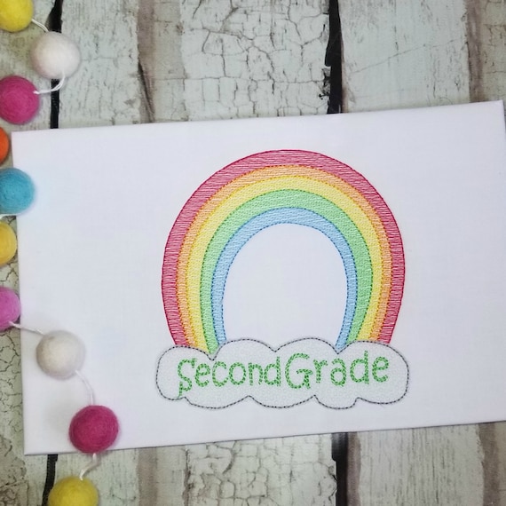 Back to School Embroidery Design Second Grade Rainbow Sketch | Etsy