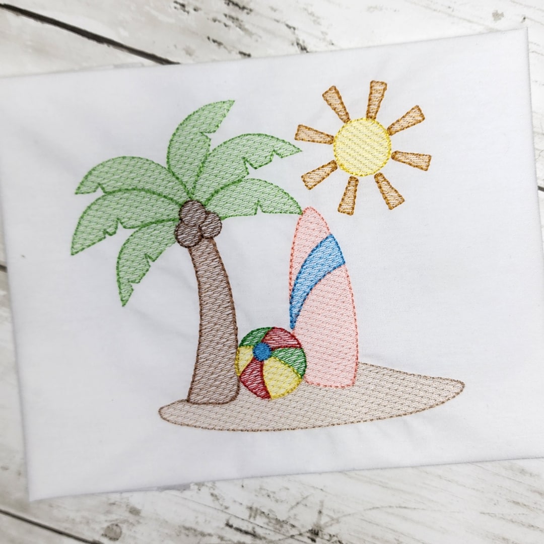 Beach Machine Embroidery Design, Summer Embroidery Sketch Stitch - Etsy