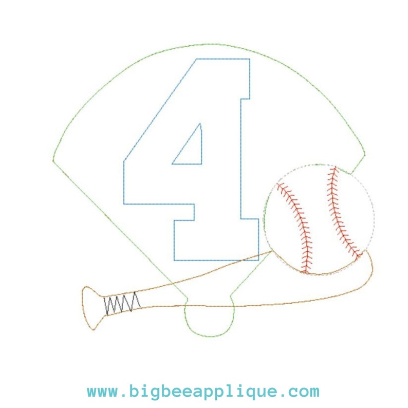 Baseball Birthday Number 4 Machine Applique Design Baseball - Etsy