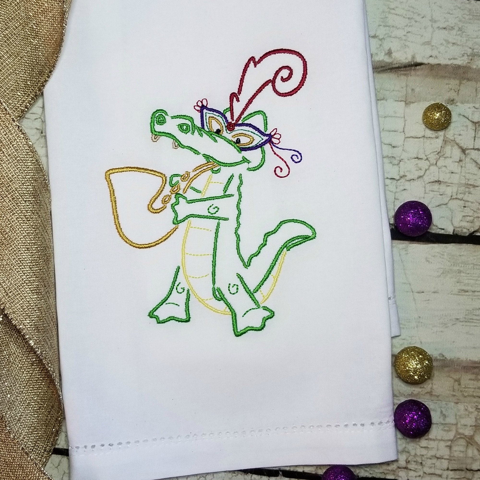 Alligator Machine Embroidery Design, Mardi Gras Embroidery, Gator ...