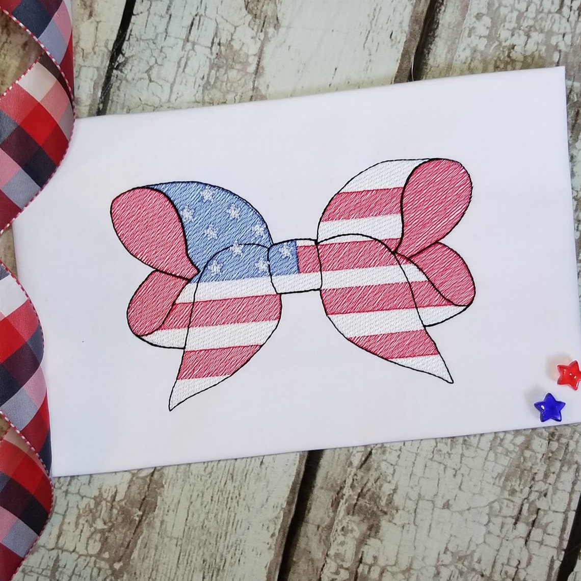 Bow Flag Machine Embroidery Design 4th of July Embroidery - Etsy