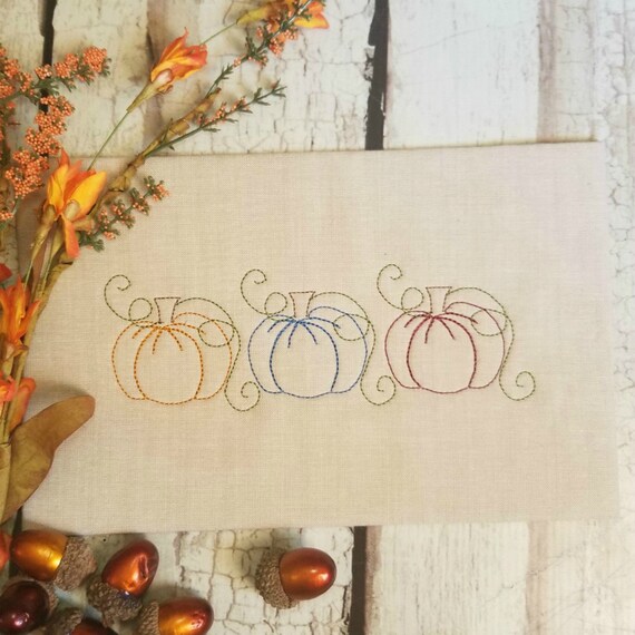 Vintage Stitch Pumpkin Trio Machine Embroidery Design for | Etsy