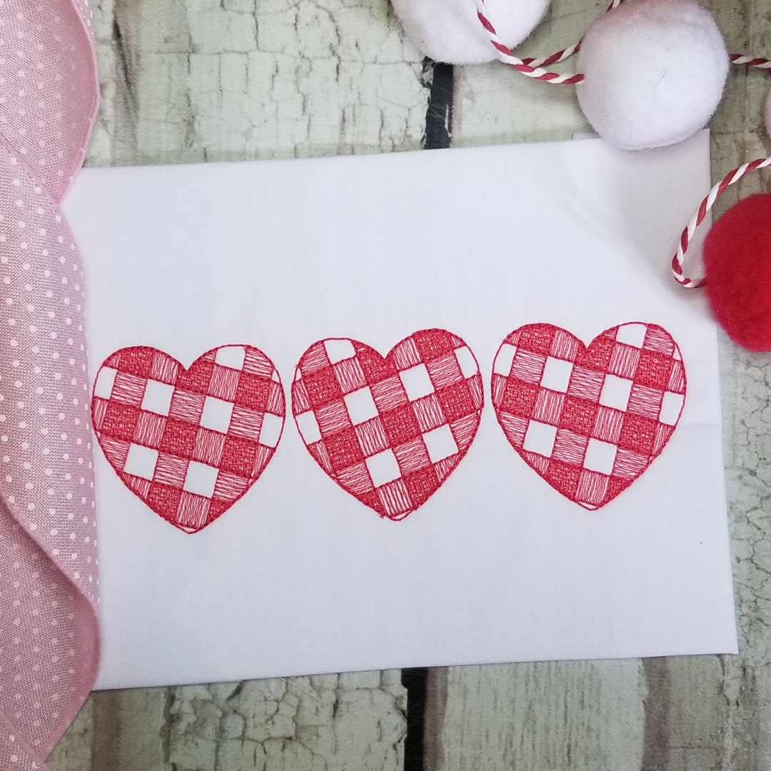 Gingham Plaid Heart Trio Machine Embroidery Design, Valentines Day - Etsy