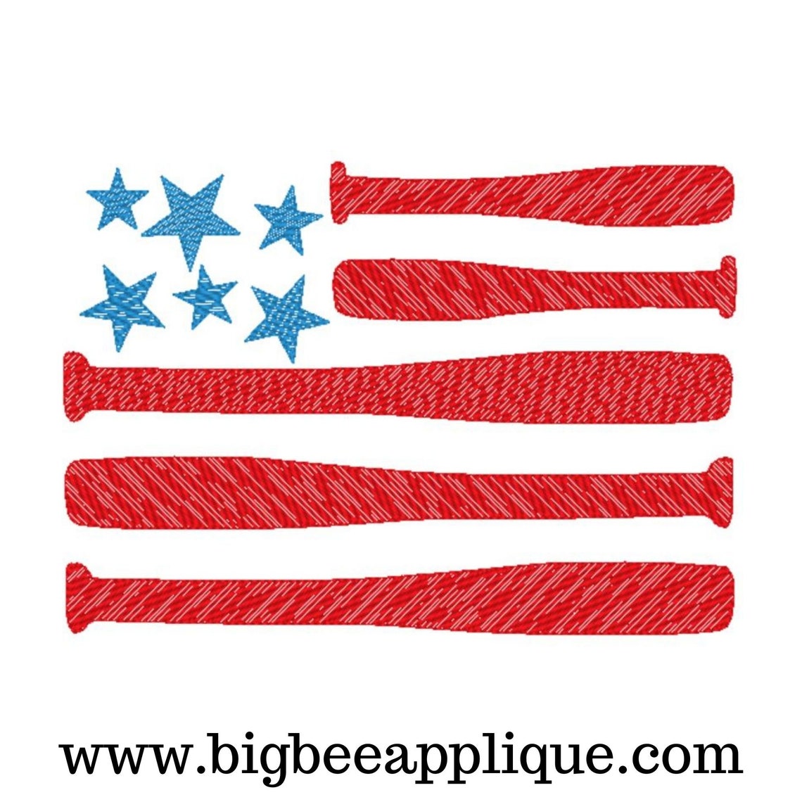 American Flag Baseball Bat Machine Embroidery Design, 4th of July ...