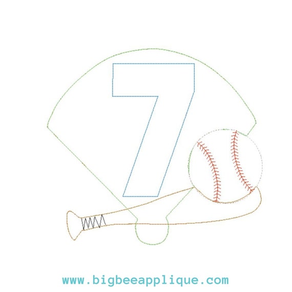 7th Birthday Baseball Machine Applique Design Baseball Party | Etsy
