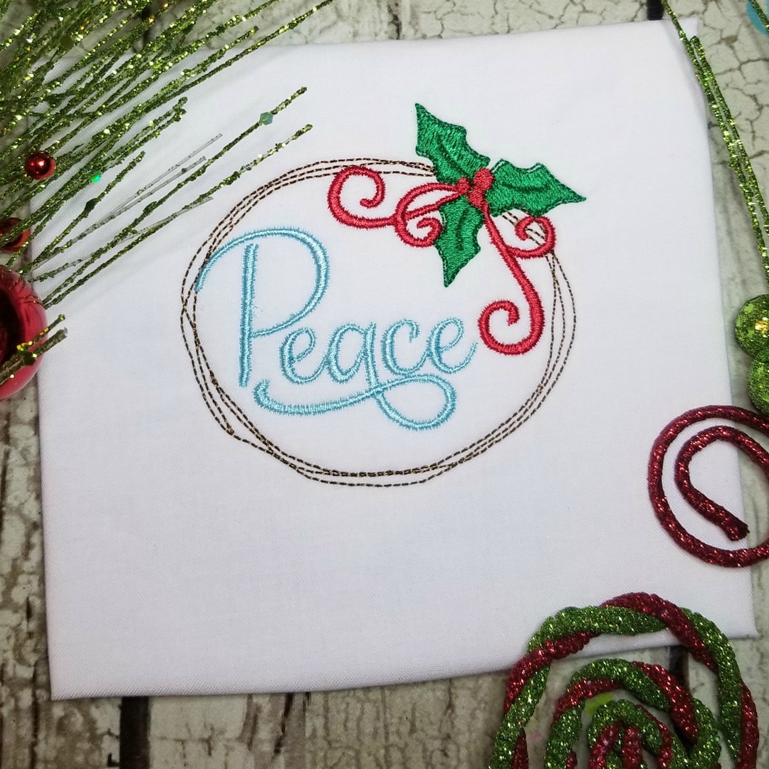 Peace Embroidery Frame Design for Christmas Napkins With Holly - Etsy