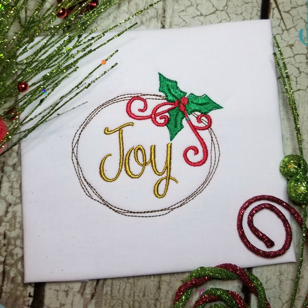 Joy Frame Embroidery Design With Holly for Christmas - Etsy