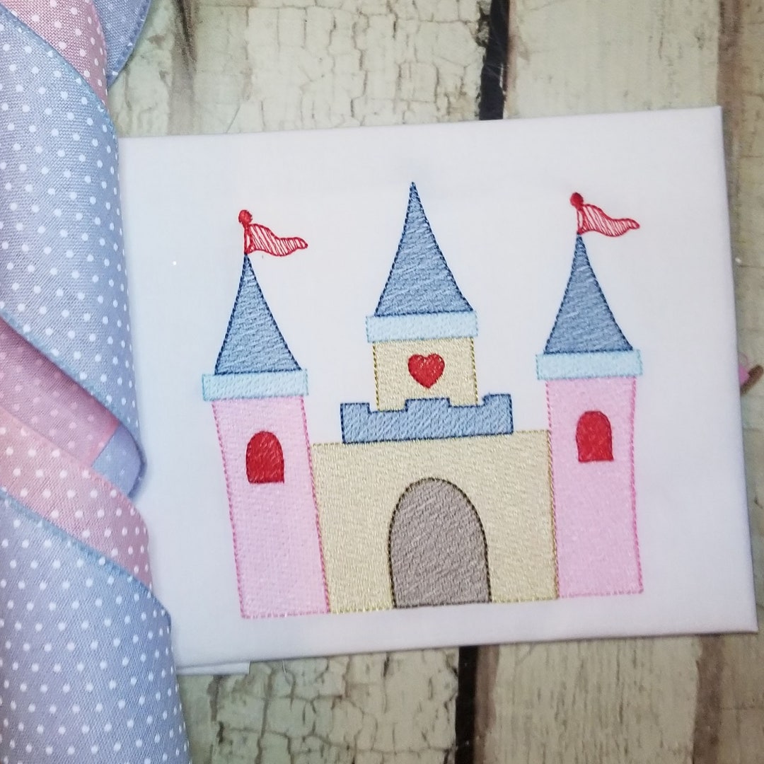 Castle Machine Embroidery Design, Princess Sketch Stitch - Etsy