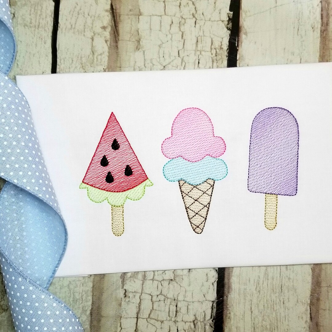 Summer Embroidery Design, Watermelon, Ice Cream Cone, Popsicle Machine ...
