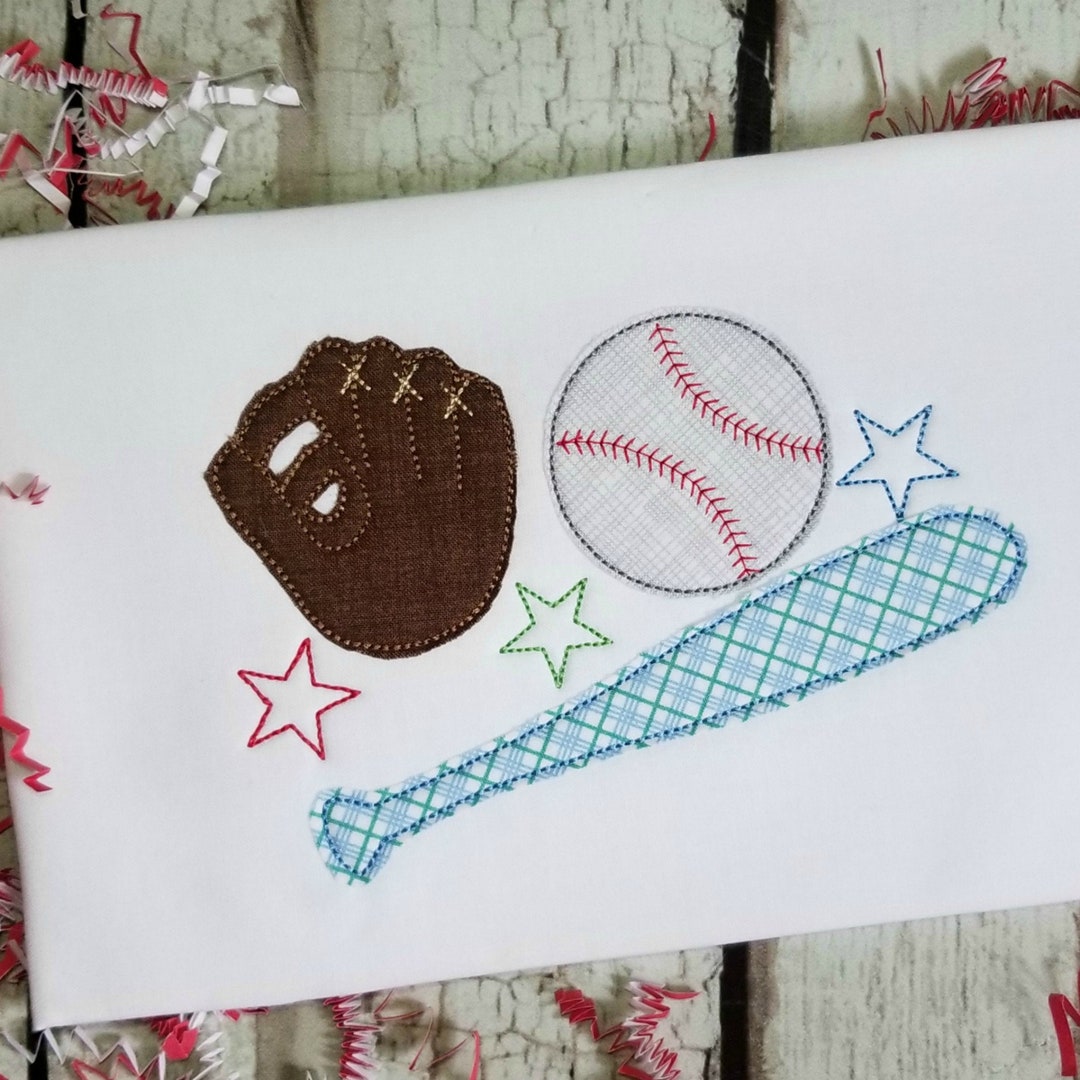 Baseball Machine Applique Design With Bat and Glove Bean Stitch - Etsy