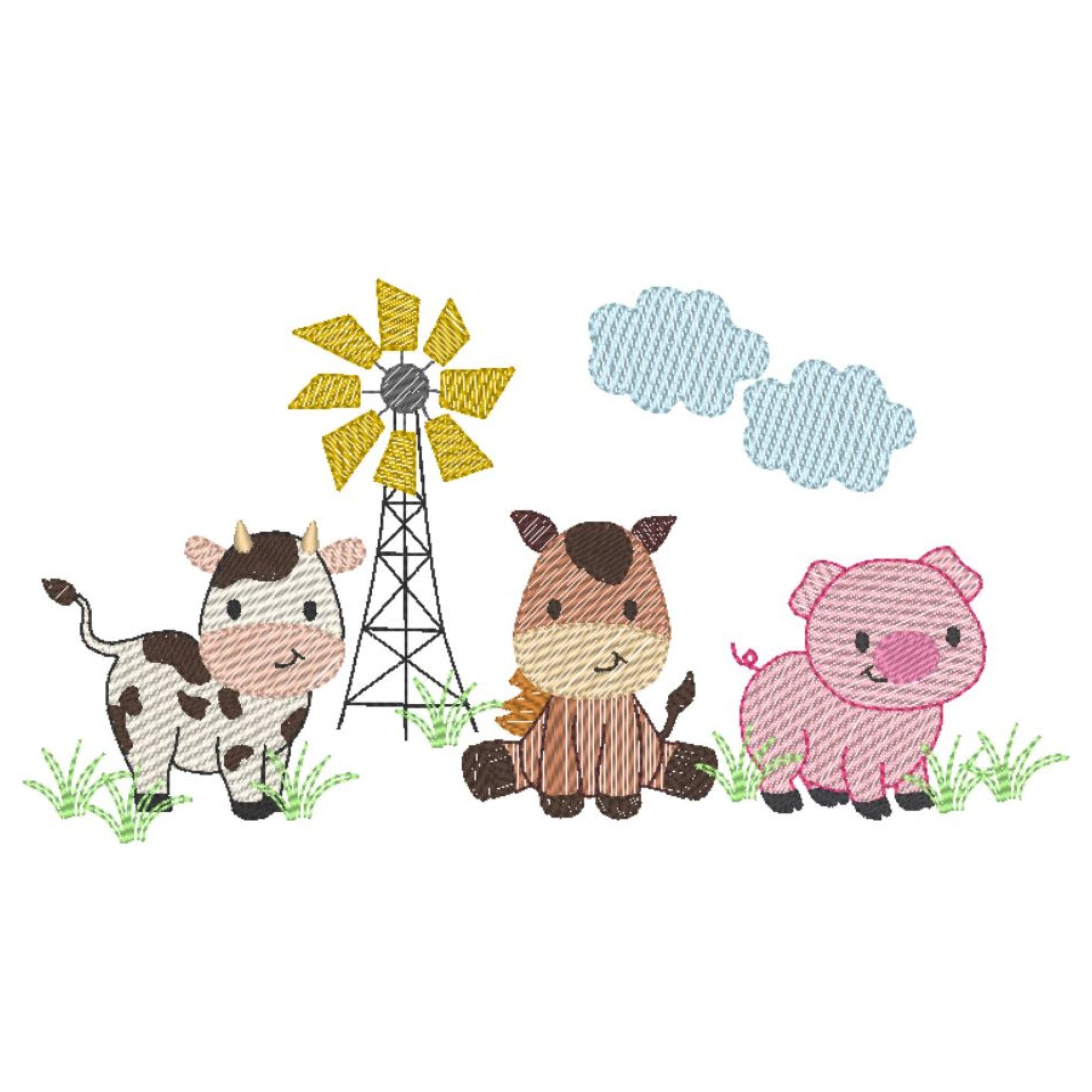 Barn animals embroidery design Boy embroidery Horse pig sheep ...