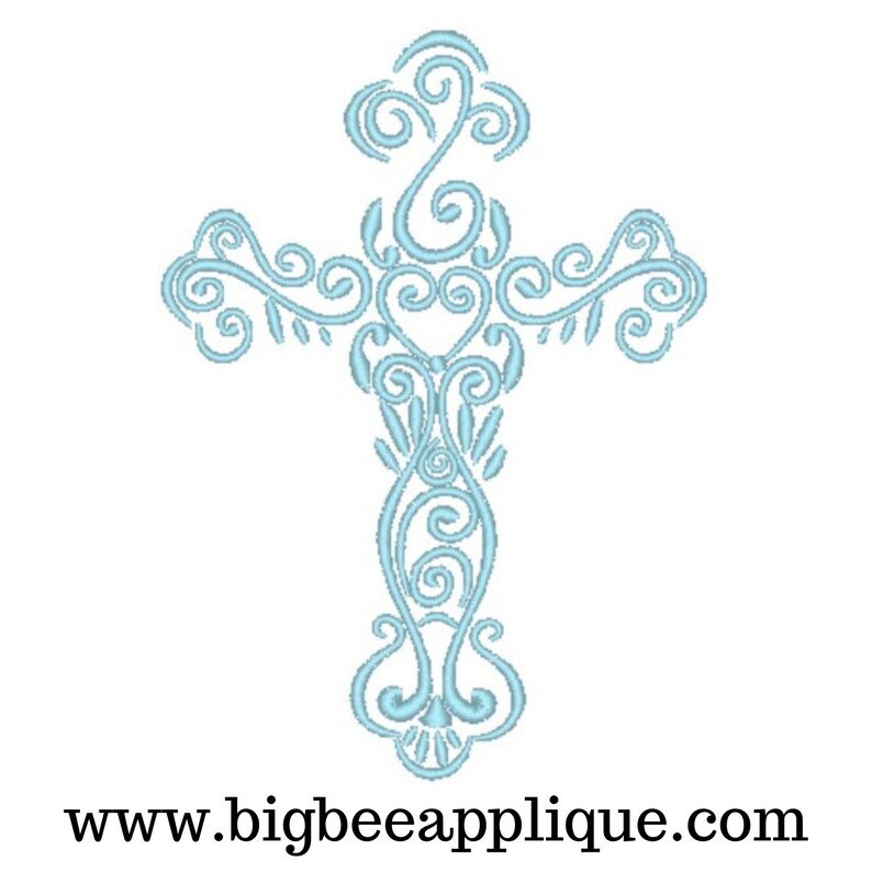 Swirly Cross Machine Embroidery Design Christian Embroidery | Etsy