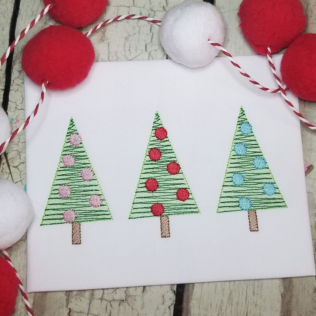 Christmas Tree Trio Machine Embroidery Design Sketch Stitch - Etsy