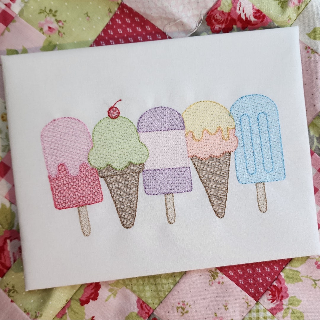 Popsicles Ice Cream Embroidery Design, Summer Embroidery Design Sketch ...