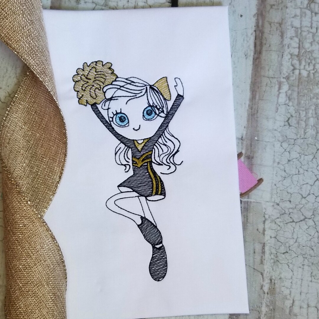 Cheerleader Machine Embroidery Design Sketch Stitch, Dance Embroidery ...