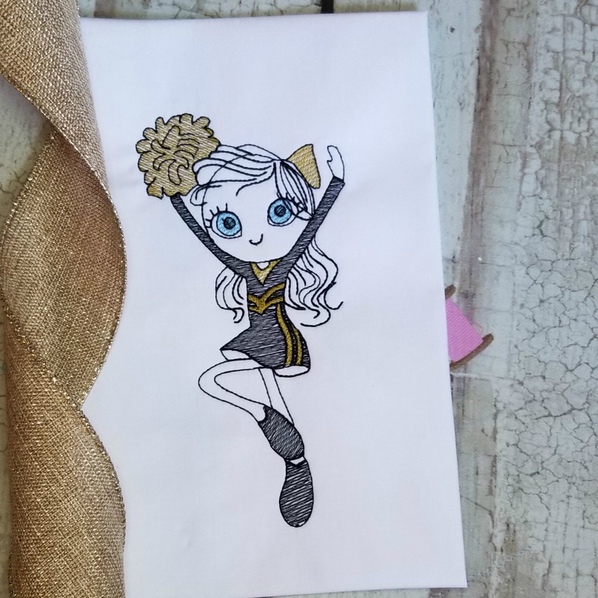 Cheerleader Machine Embroidery Design Sketch Stitch, Dance Embroidery ...