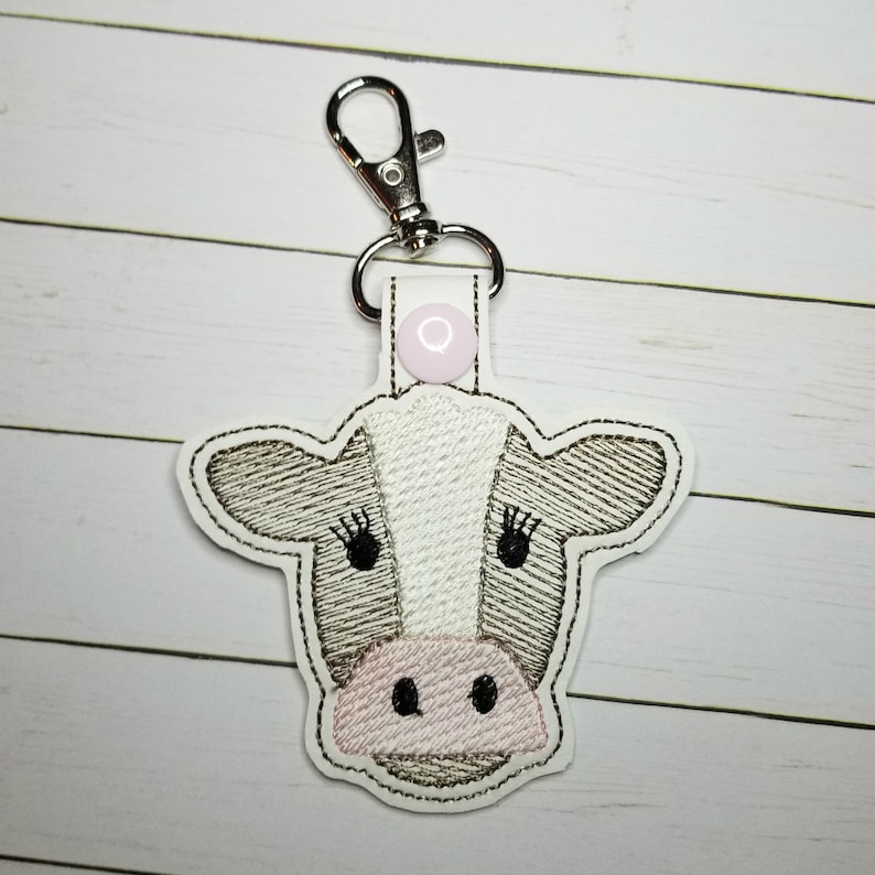 Cow Key Fob in the Hoop Embroidery Design ITH Cow Snap Tab - Etsy