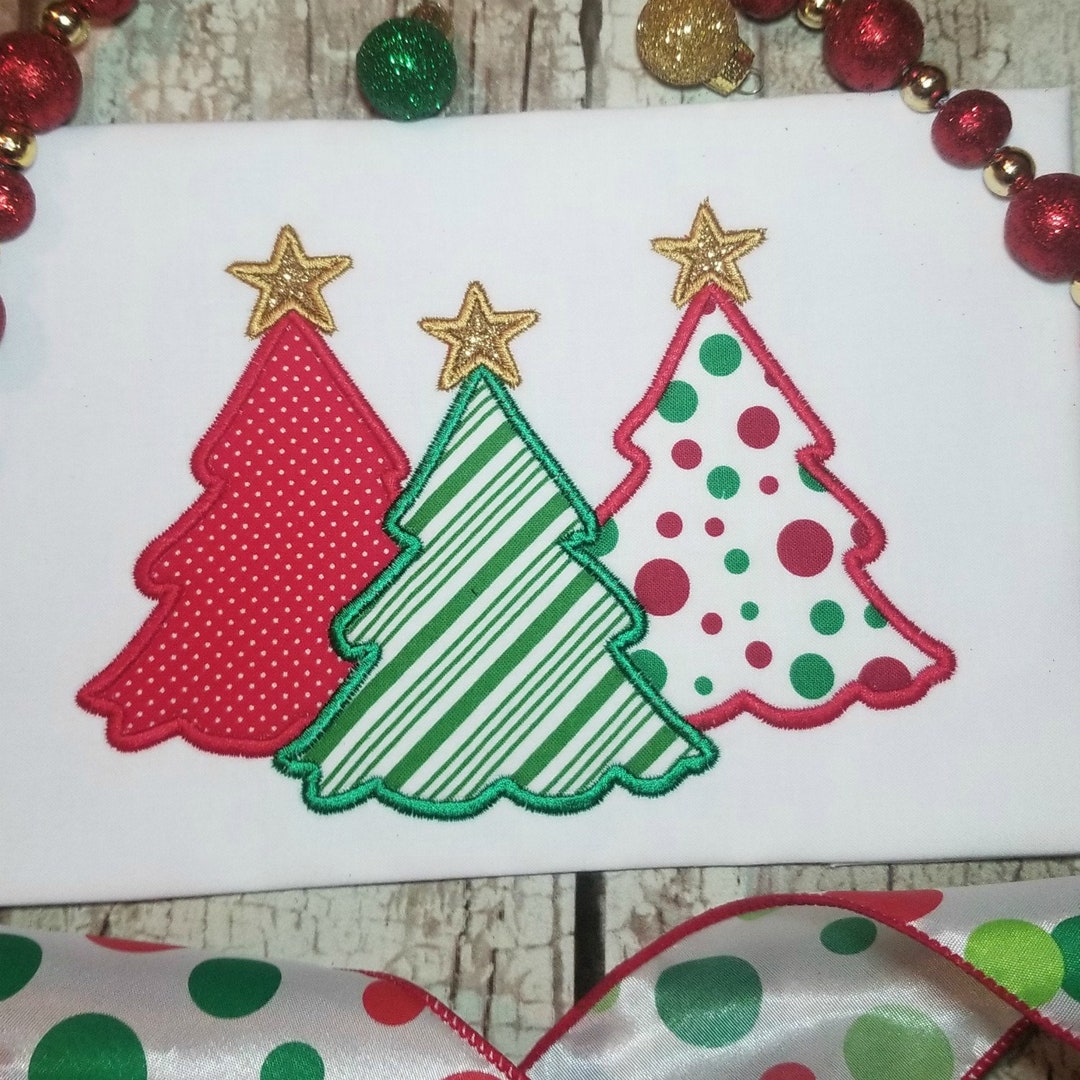 Christmas Tree Trio Machine Applique Embroidery Design Satin Stitch - Etsy