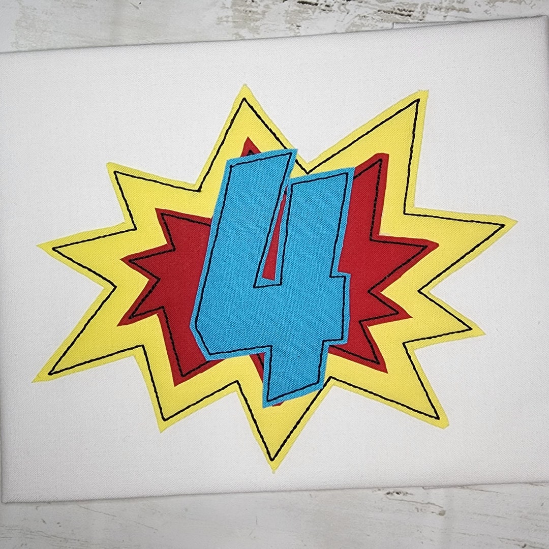 Superhero Number 4 Machine Applique Design, Superhero Birthday ...