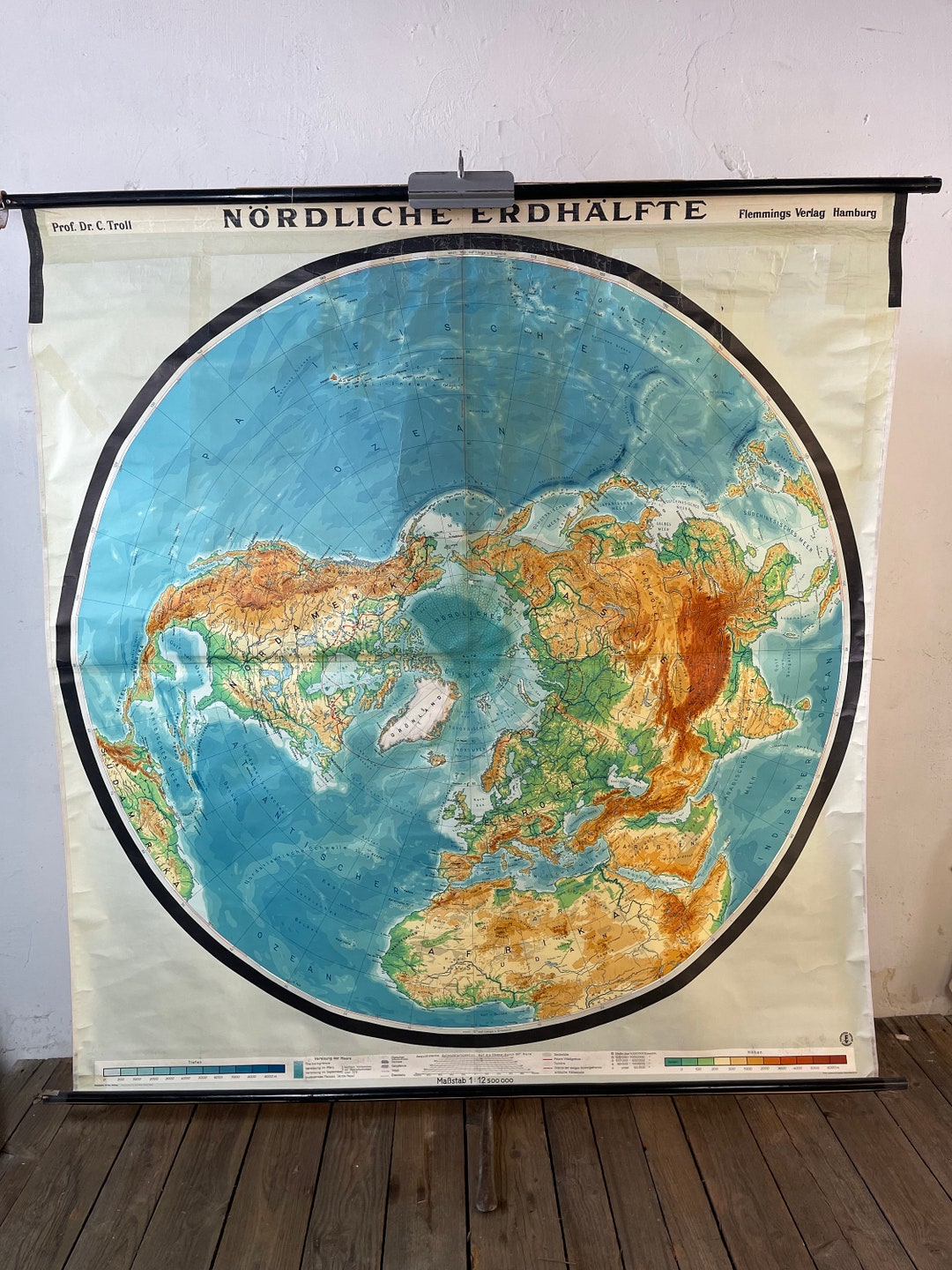 Vintage Schulkarte Planiglobe Nordliche Halbkugel Erdhalfte Atlas 1949 ...