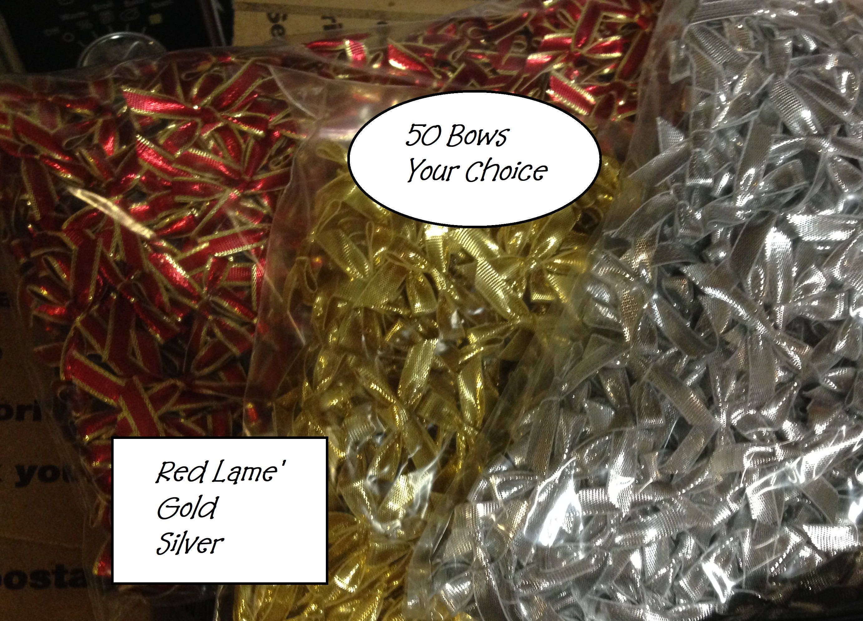50 Mix of Silver Gold and Red Lame Small Assorted Bows | Etsy