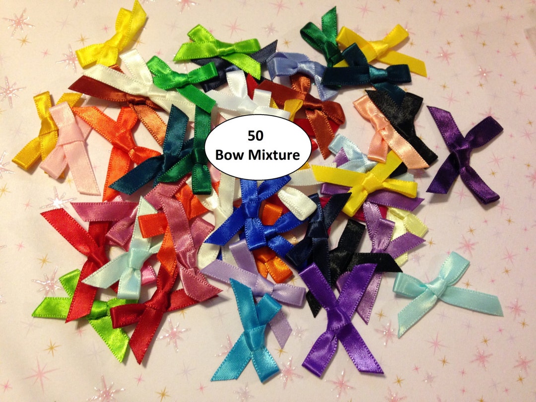 50 Mixed , Medium Assorted Bows, Sewing, Pretied,satin Bows, Craft Bows ...