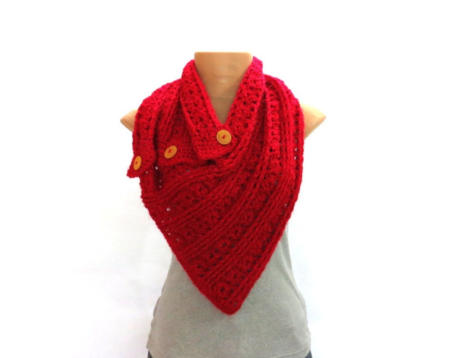 Crochet buttoned scarf pattern cowl neck warmer ribbed chunky | Etsy