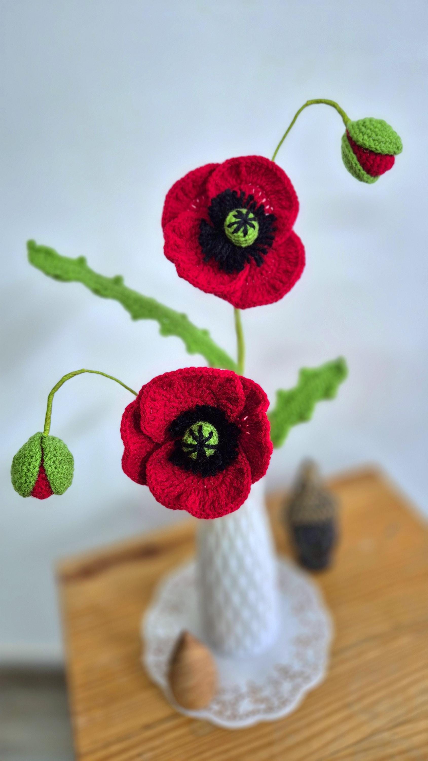 Crochet Poppy Pattern: Long Stem Flower Bouquet (PDF Pattern) - Etsy