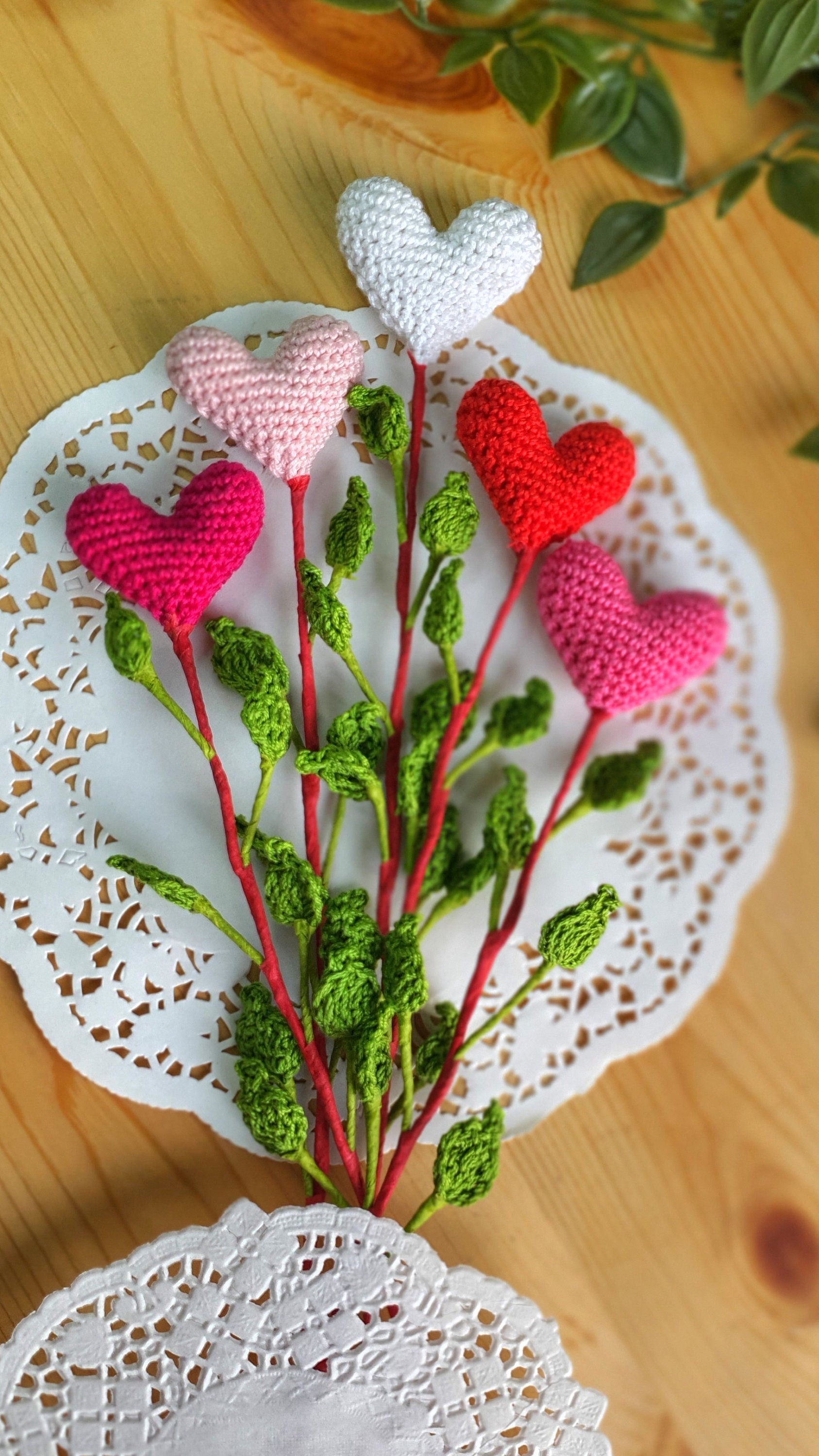 Pdf Pattern for Heart Twig With Leaves Bouquet Crochet, Valentine's Day ...