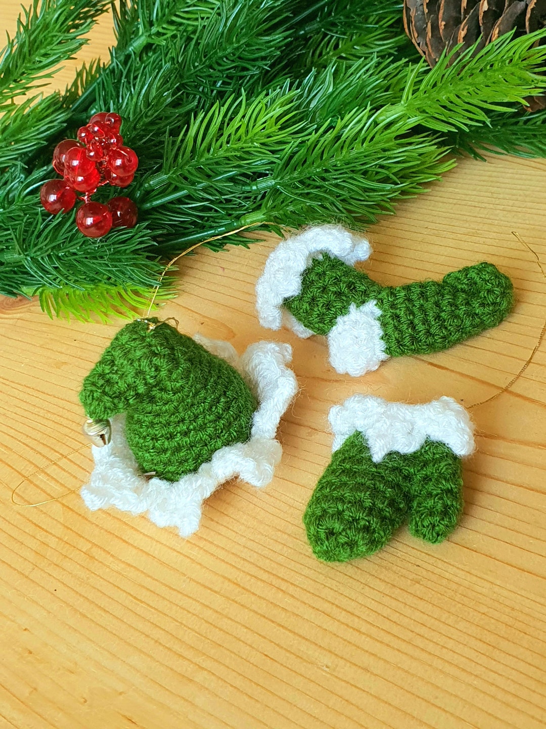 Crochet Pattern Pdf Mini Elf Hat Mittens and Slippers Christmas Tree ...