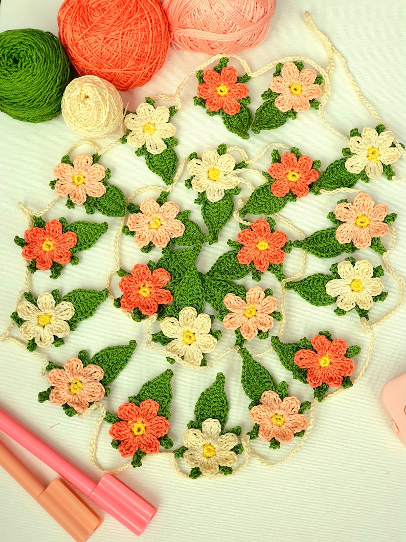 Crochet Spring Flower Garland Pattern Easter Party | Etsy