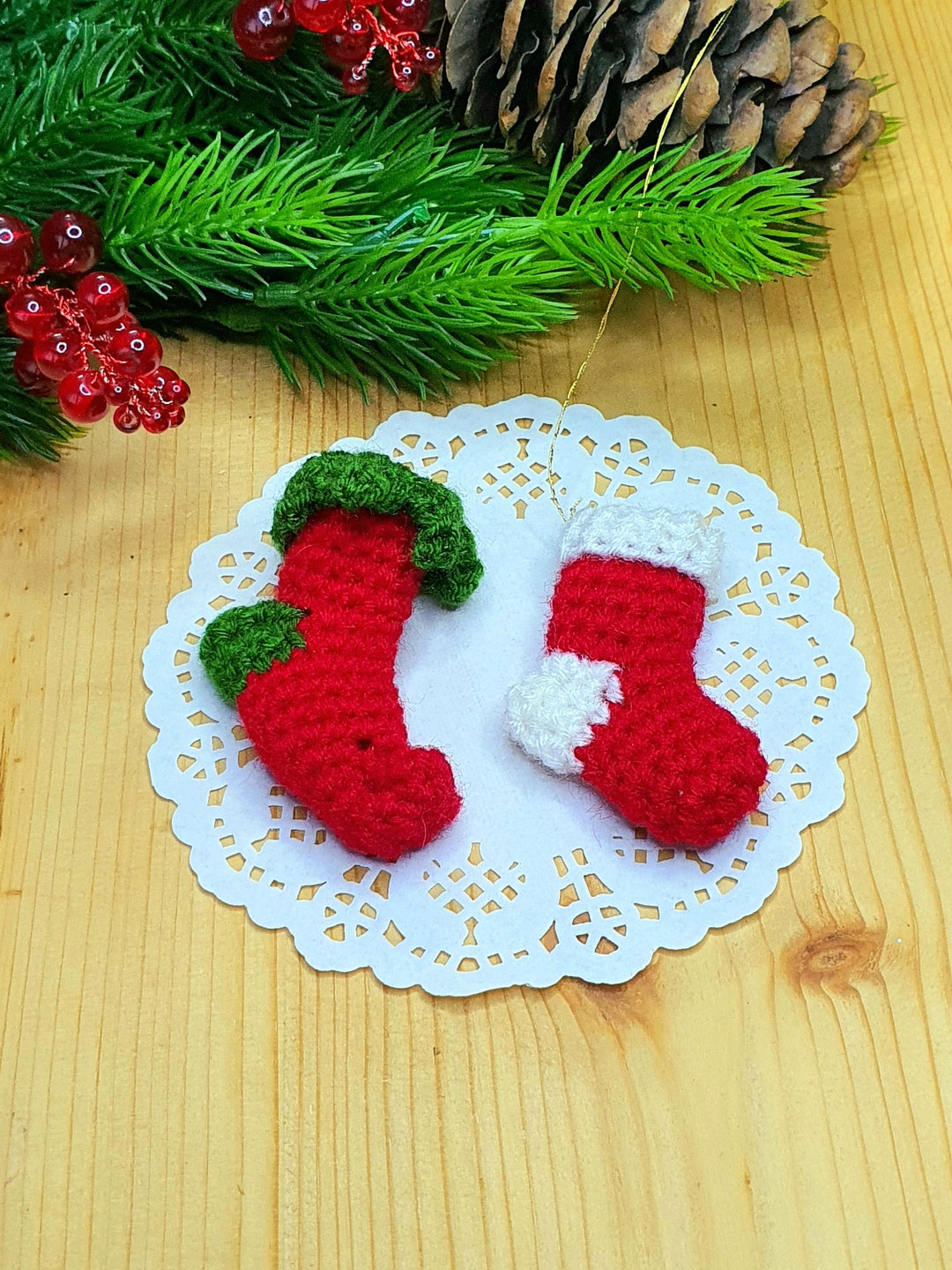 Crochet Pattern Pdf Mini Santa Stockings and Elf Slippers Tree Ornament ...