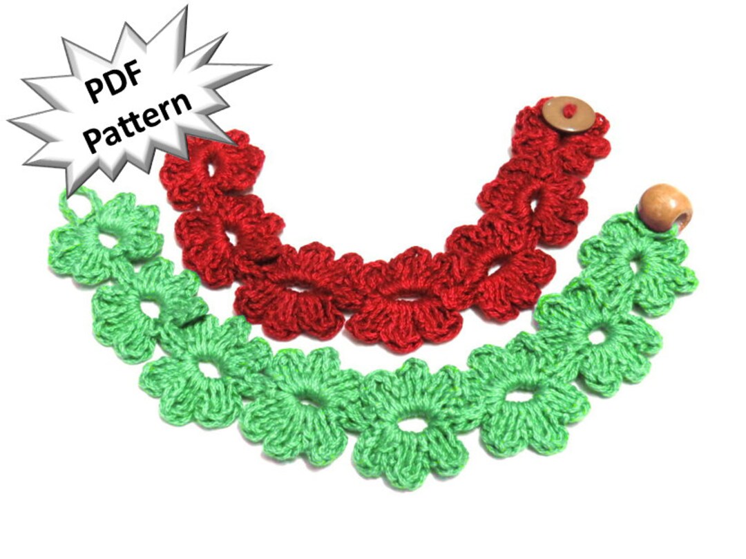 Crochet Pattern Cuff Bracelet Photo Tutorial Flower Design Bracelet. - Etsy
