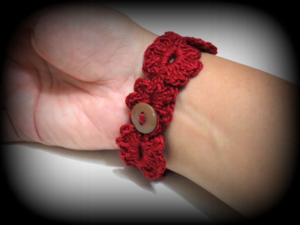 Crochet Pattern Cuff Bracelet Photo Tutorial Flower Design Bracelet. - Etsy