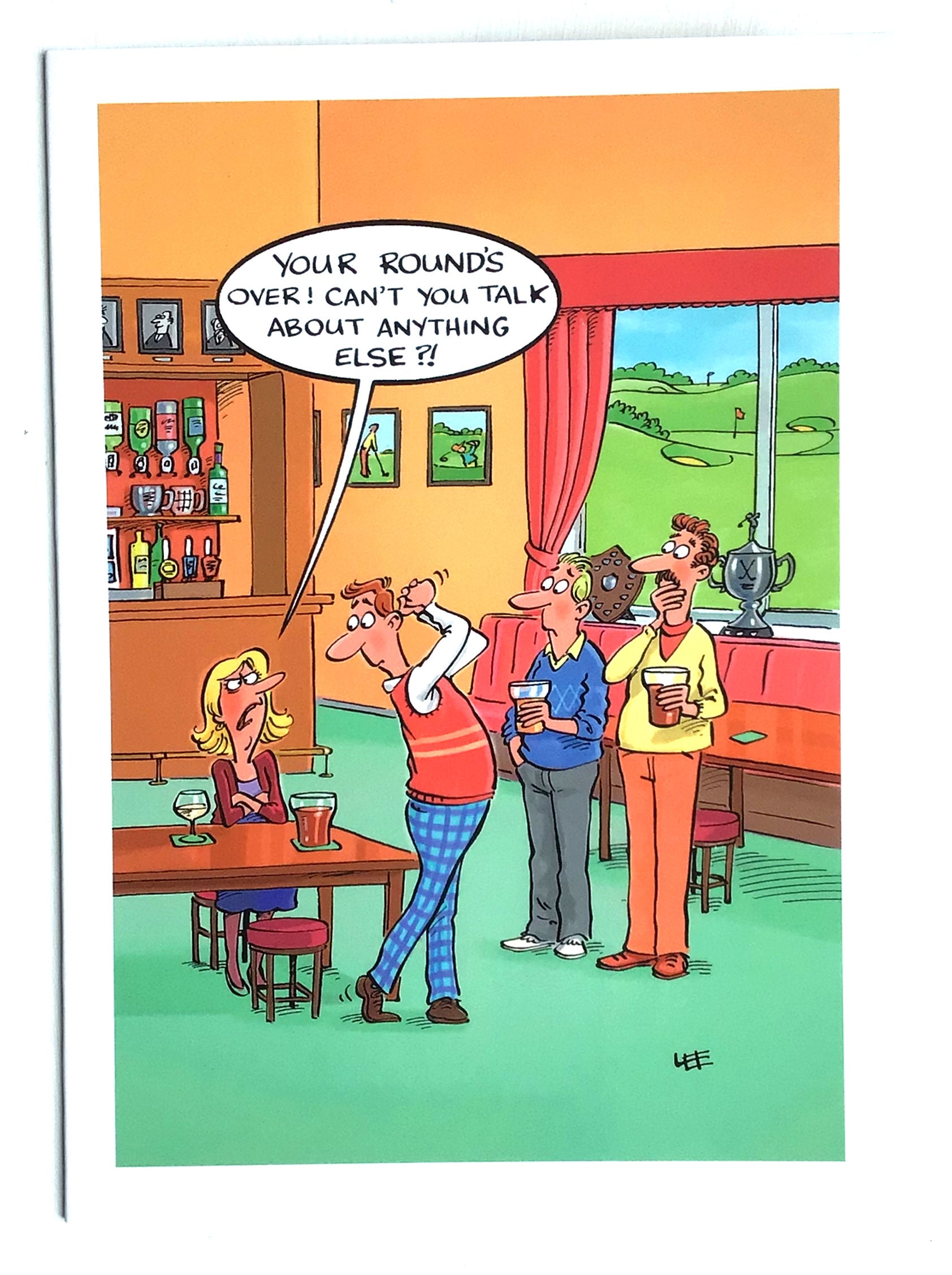 Golf Gift Card and Envelope Comic Fun Golf Club Bore Told by Wife to ...